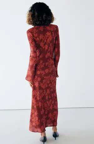 Mango Printed Long Sleeve Midi Dress