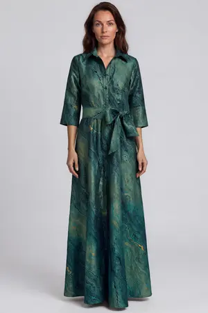 Rene Ruiz Collection 3/4 Sleeve Taffeta Jacquard Shirt Gown