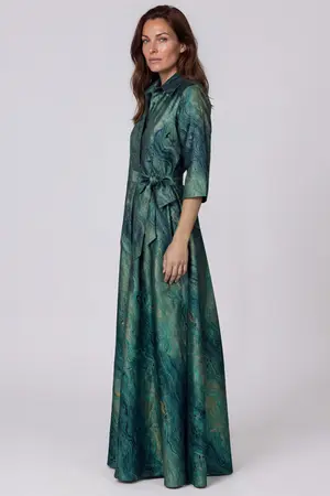 Rene Ruiz Collection 3/4 Sleeve Taffeta Jacquard Shirt Gown