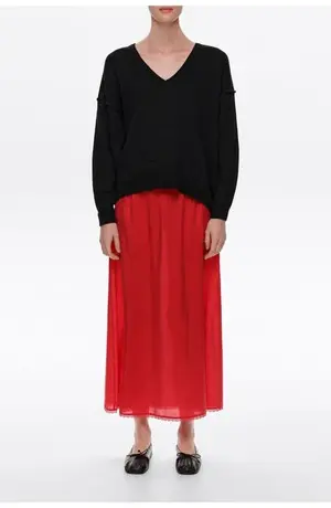 Bimba Y Lola Washed Silk A-line Midi Skirt - Red