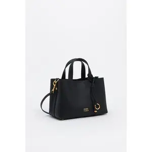 Bimba Y Lola Medium Leather Chihuahua Tote - Black Silver