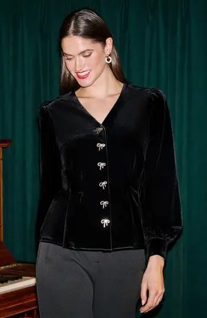 YUMI Peplum Bow-button Blouse