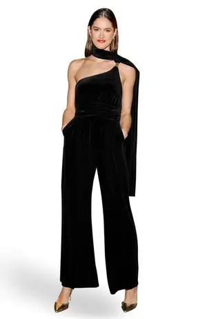 YUMI One Shoulder Scarf Neck Jumpsuit - Black