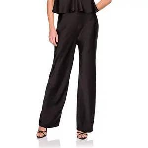 Susana Monaco Satin Wide Leg Elastic Waist Pants - Black