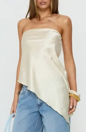 Princess Polly Keevah Strapless Satin Asymmetrical Top - Lemon