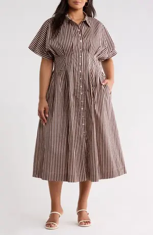 SUGARLIPS Wilderra Pleated Midi Dress - Brown-multi
