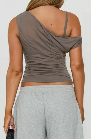 Princess Polly Klaretta Layered Off Shoulder Top - Grey