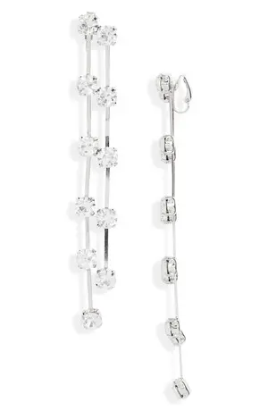 KENNETH JAY LANE Two-row Crystal Drop Clip-on Earrings - Silver