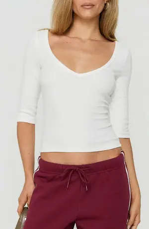 Princess Polly Baseline Rib V-neck Tee - White