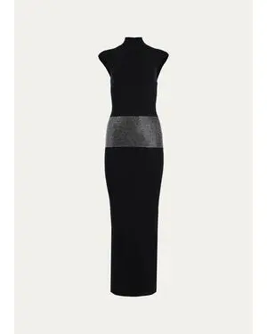 Retrofete Leontine Embellished Mock-neck Midi Dress - Black/silver