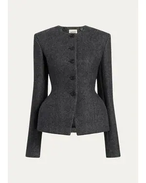 Khaite Enzi Single-breasted Wool Collarless Peplum Jacket
