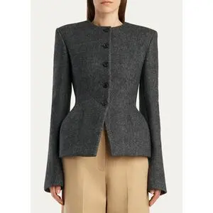 Khaite Enzi Single-breasted Wool Collarless Peplum Jacket