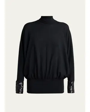 Valentino Garavani Turtleneck Sequined Balloon Sweater - Nero
