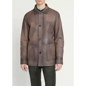 Kiton Burnished Leather Chore Shirt Jacket
