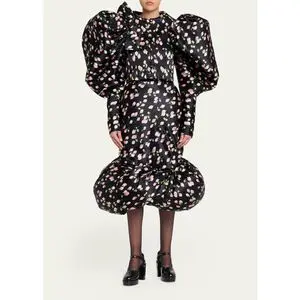 Marc Jacobs Rose-print Satin Bow Balloon-sleeve Crop Jacket