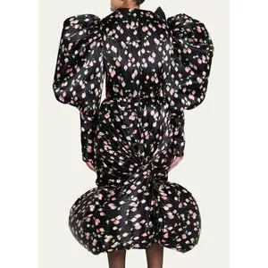 Marc Jacobs Rose-print Satin Bow Balloon-sleeve Crop Jacket