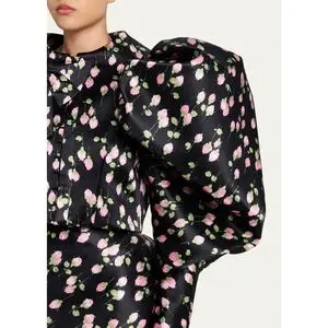 Marc Jacobs Rose-print Satin Bow Balloon-sleeve Crop Jacket