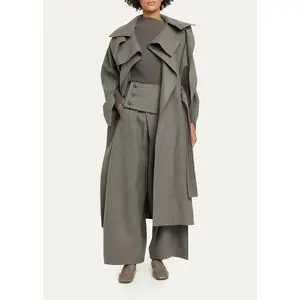Issey Miyake Calligraph Wool Sculptural Belted Trench Coat