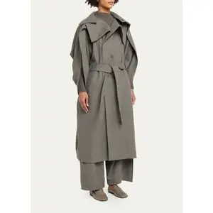 Issey Miyake Calligraph Wool Sculptural Belted Trench Coat