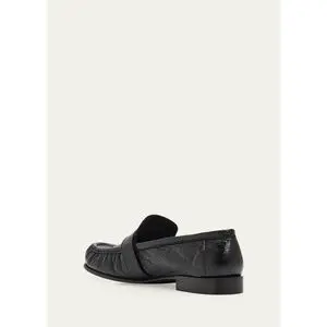 Miu Miu Crinkled Leather Buckled Moccasin Loafers