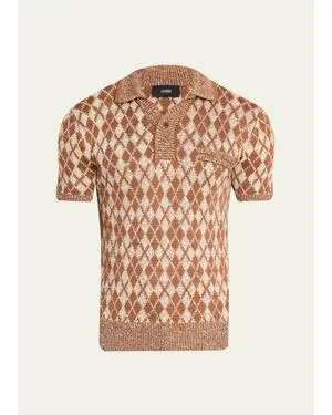 Amiri Argyle Short-sleeve Polo Sweater - Brown Multi
