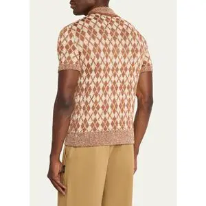 Amiri Argyle Short-sleeve Polo Sweater