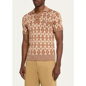 Amiri Argyle Short-sleeve Polo Sweater