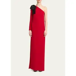 Valentino Garavani Bow One-shoulder Silk Crepe Column Gown