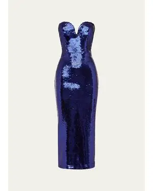 Alex Perry Strapless Sweetheart Sequined Midi Dress