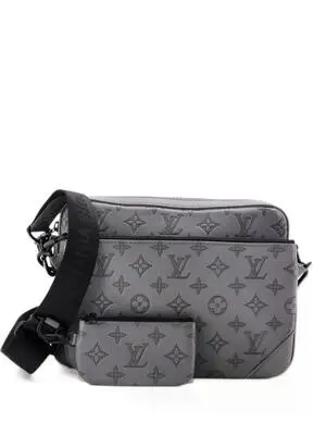 LOUIS VUITTON Trio Messenger Bag Monogram Shadow Leather Crossbody Bag - Grey