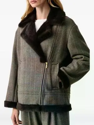 Armani Exchange Check-pattern Faux-fur-trim Jacket