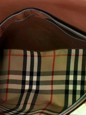 Burberry Note Leather With Vintage Check Canvas Medium Crossbody Bag
