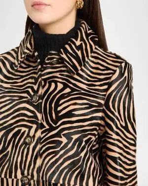 Veronica Beard Shelley Zebra Calf Hair Dickey Coat - Tan Multi