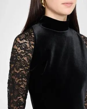 Chiara Boni La Petite Robe Garim Pleated Lace-sleeve Velvet Gown - Black