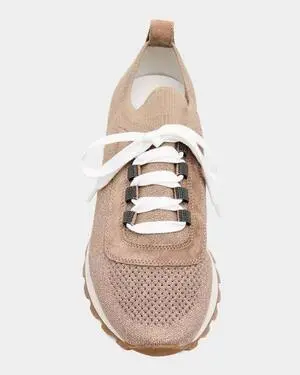Brunello Cucinelli Sparkling Knit Runner Sneakers - Brown