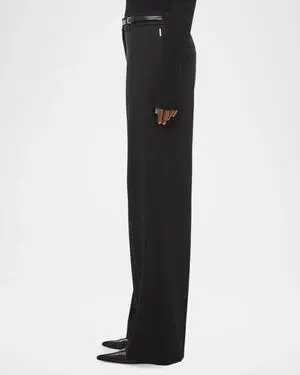 Helmut Lang Belted Wool Gabardine Trousers - Blk