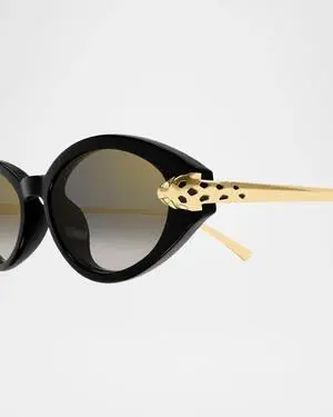 Cartier Panthère De 52mm Oval Sunglasses - Black