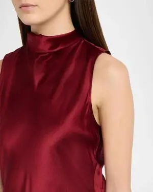 Eileen Fisher Sleeveless Mock-neck Satin Midi Dress