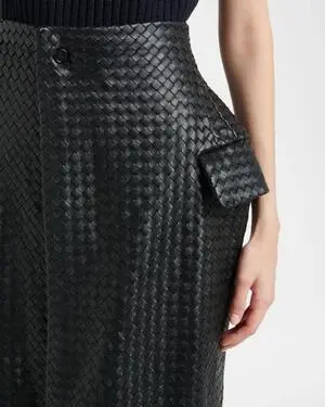 Bottega Veneta Intrecciato Leather Pockets Midi Skirt - Nero