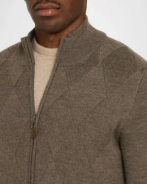Neiman Marcus Apos;s Wool Argyle Full-zip Sweater