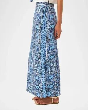 Lilly Pulitzer® Sanders Paisley Stretch-cotton Maxi Skirt - Low Tide Navy