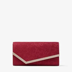 JIMMY CHOO Emmie Ruby Red Lace Clutch Bag