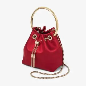 JIMMY CHOO Bon Bon Ruby Red Satin Bucket Bag