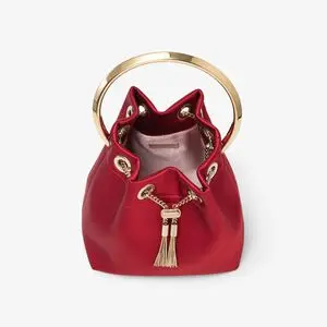 JIMMY CHOO Bon Bon Ruby Red Satin Bucket Bag