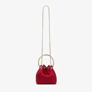 JIMMY CHOO Bon Bon Ruby Red Satin Bucket Bag