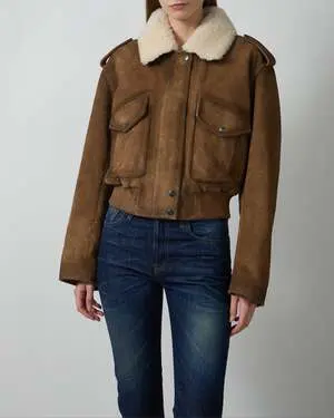 Acne Studios Jacket Suede Bomber Shearling Collar - Camel