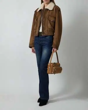 Acne Studios Jacket Suede Bomber Shearling Collar - Camel