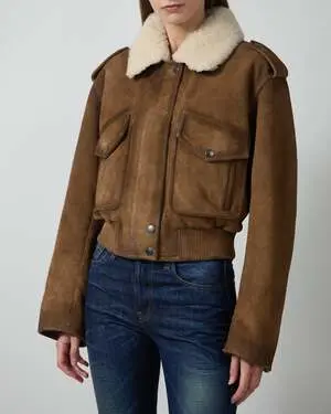 Acne Studios Jacket Suede Bomber Shearling Collar - Camel