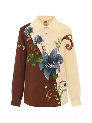 Farm Rio Milena Buttoned Collared Shirt - Neutrals