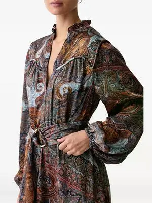 Lola Casademunt Paisley-print Belted Midi Dress - Blue